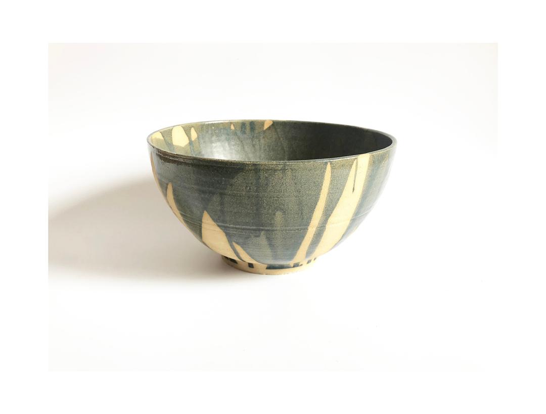 Large Vintage Muted Green Drip Pottery Bowl | Sergeant Sailor | Vallejo, CA