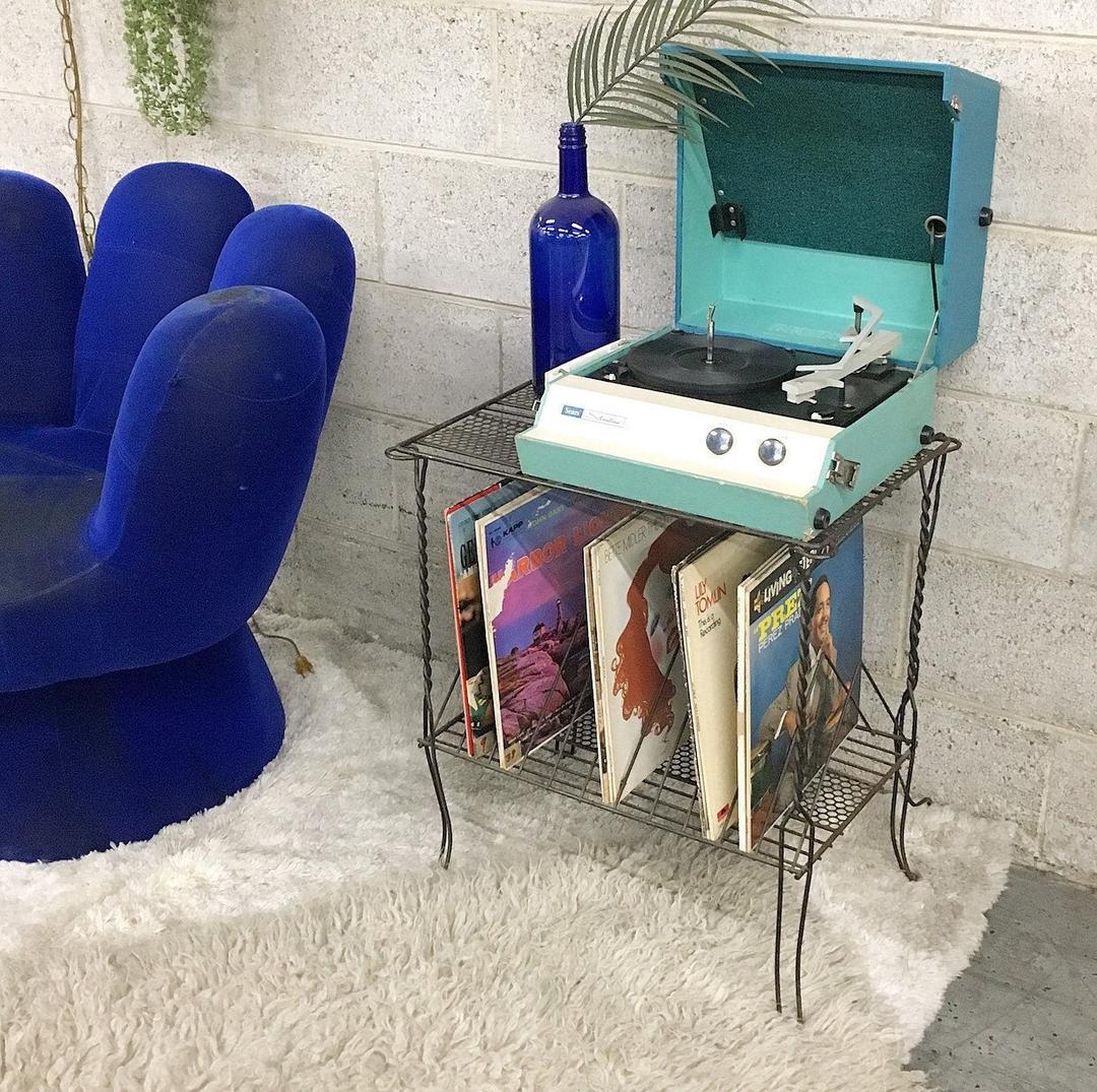 Vintage Record Rack Retro 1960s Mid Century Modern Black Metal ...