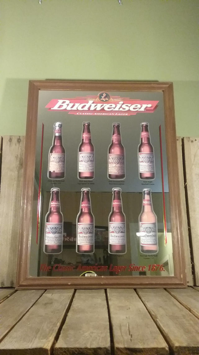 Budweiser Mirror Sign, Vintage Beer Sign, | Up the Antique Co | Boston