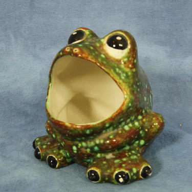 Vintage Ceramic Frog Scrubby Holder, Speckled Green Ashtray | Vintage ...