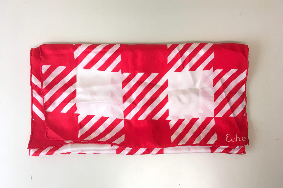 Vintage Red White Echo Silk Scarf Long Rectangle Handkerchief Hanky ...