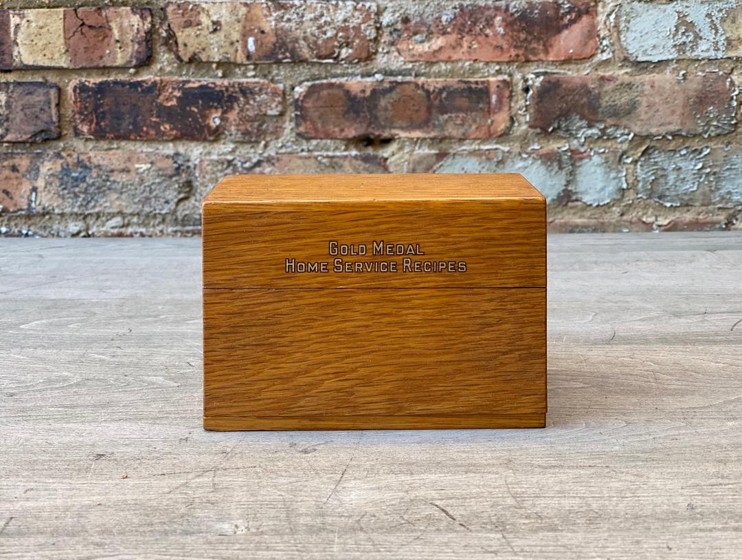 Vintage Gold Medal Foods Oak Recipe Box | North Grove Antiques ...
