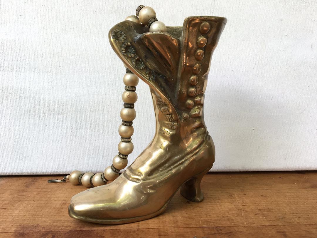 Vintage Solid Brass Victorian Boot, Brass Ladies Lace Up Boot ...