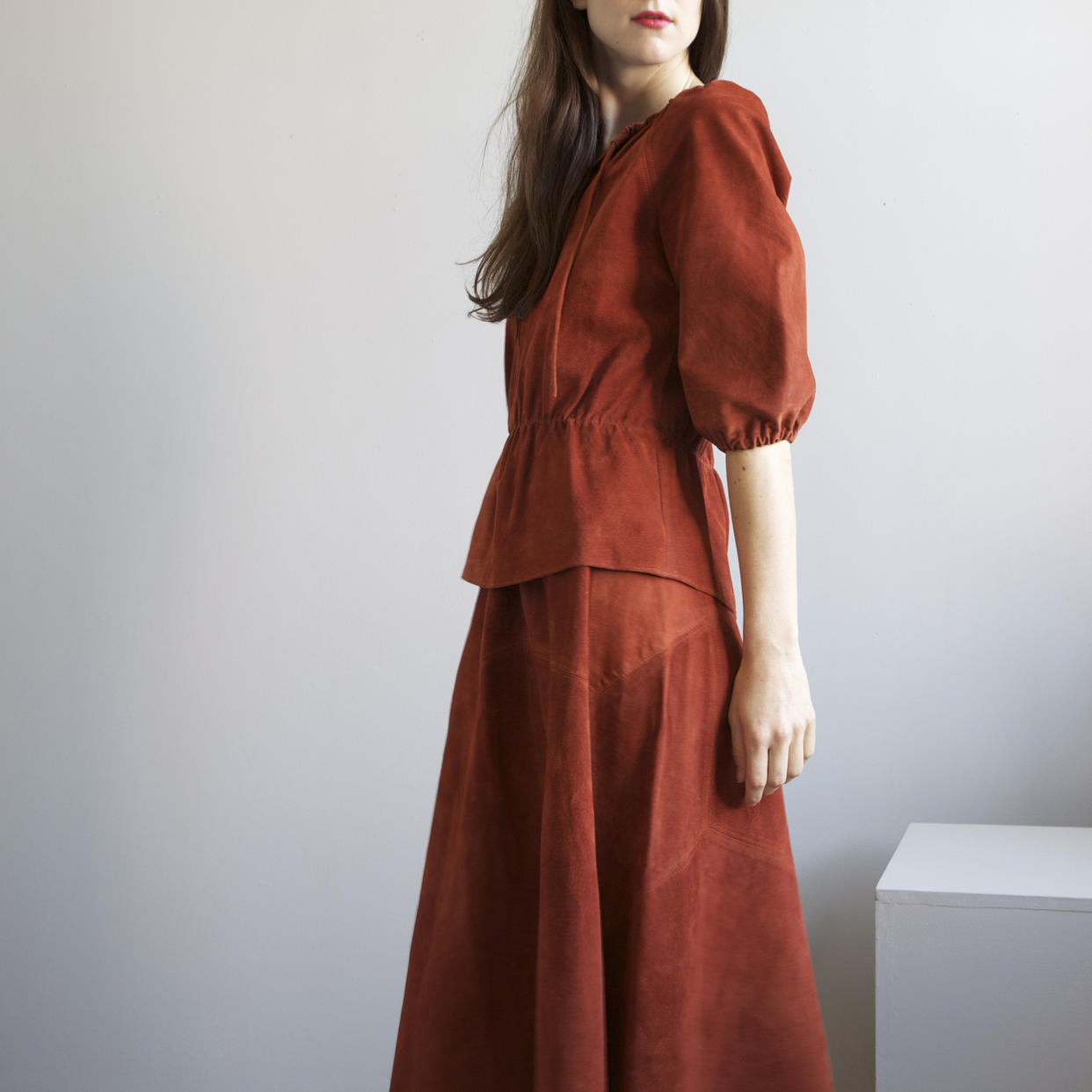 70s rusty suede 2 pc skirt set / size XS | EELT - New York, NY | ATTIC