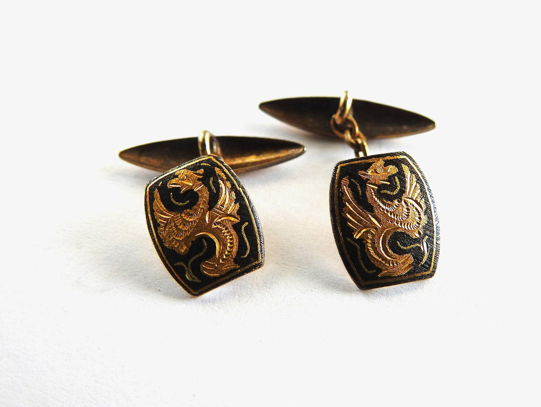Antique Art Deco Japanese Niello Phoenix Cufflinks | Legendary Beast ...