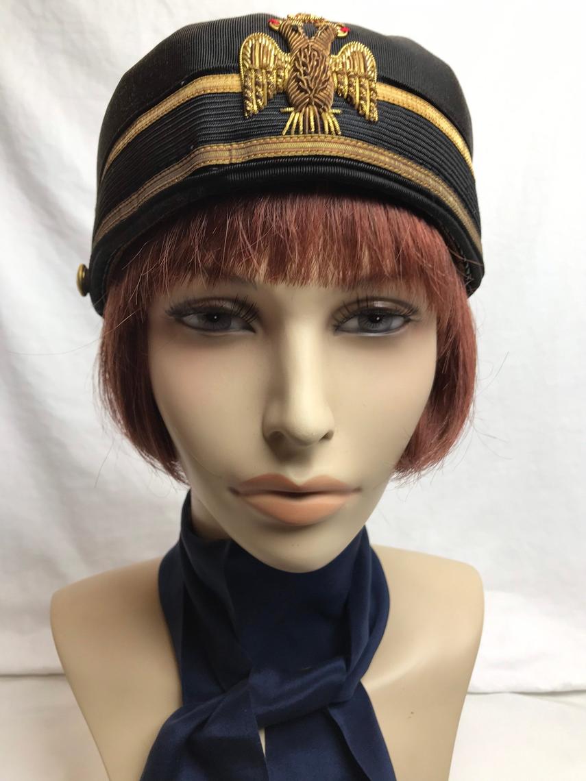 Vintage military hat~ 40’s 50’s black & gold bellboy style cap ...