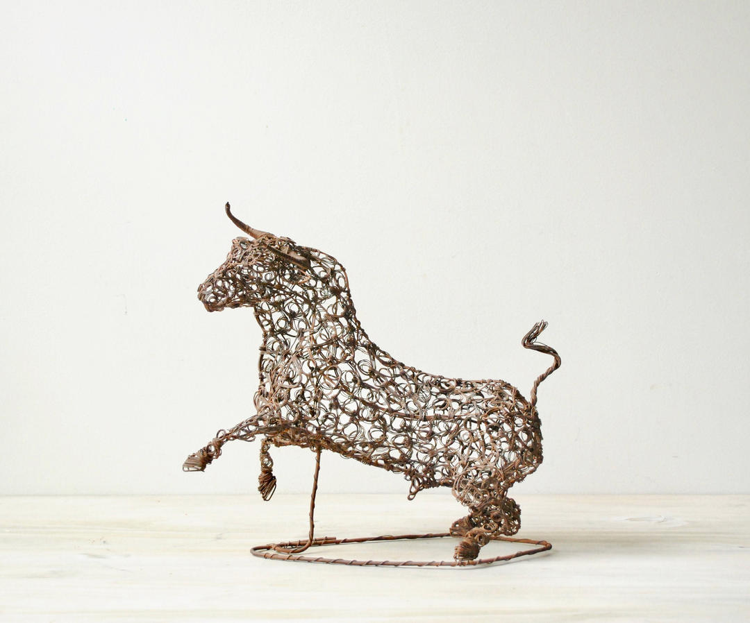 Vintage Wire Bull Sculpture, Handmade Bull Art Object, Metal Bull ...