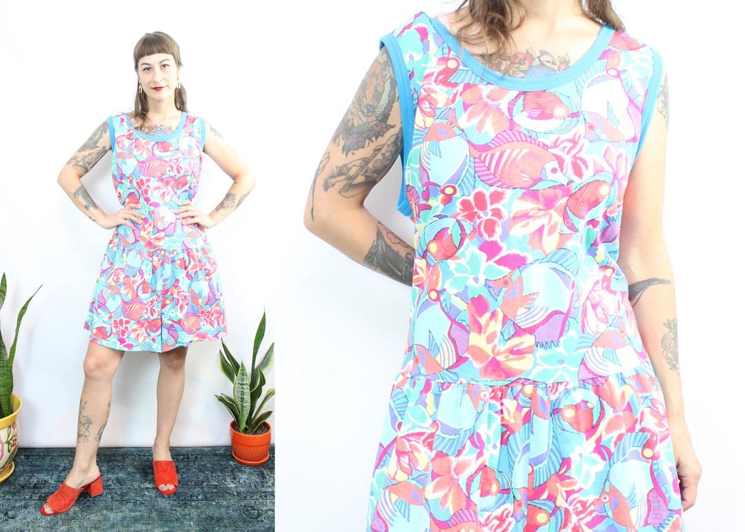 Vintage 80's Fish Romper / 1980's Tropical Fish Romper / Women's Plus ...