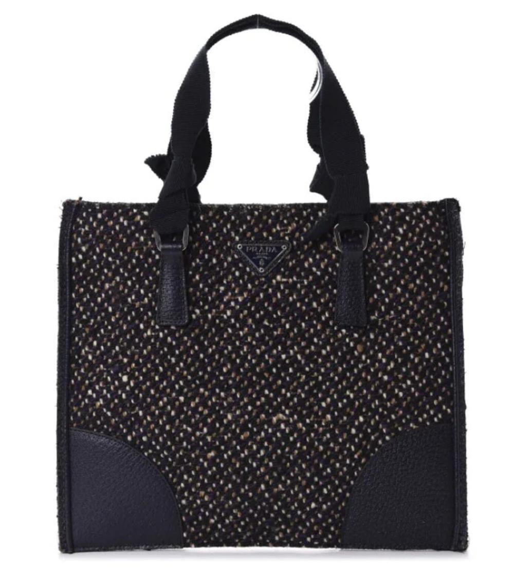 Vintage PRADA Milano Monogram Logo Tweed Leather Mini Tote Clutch ...