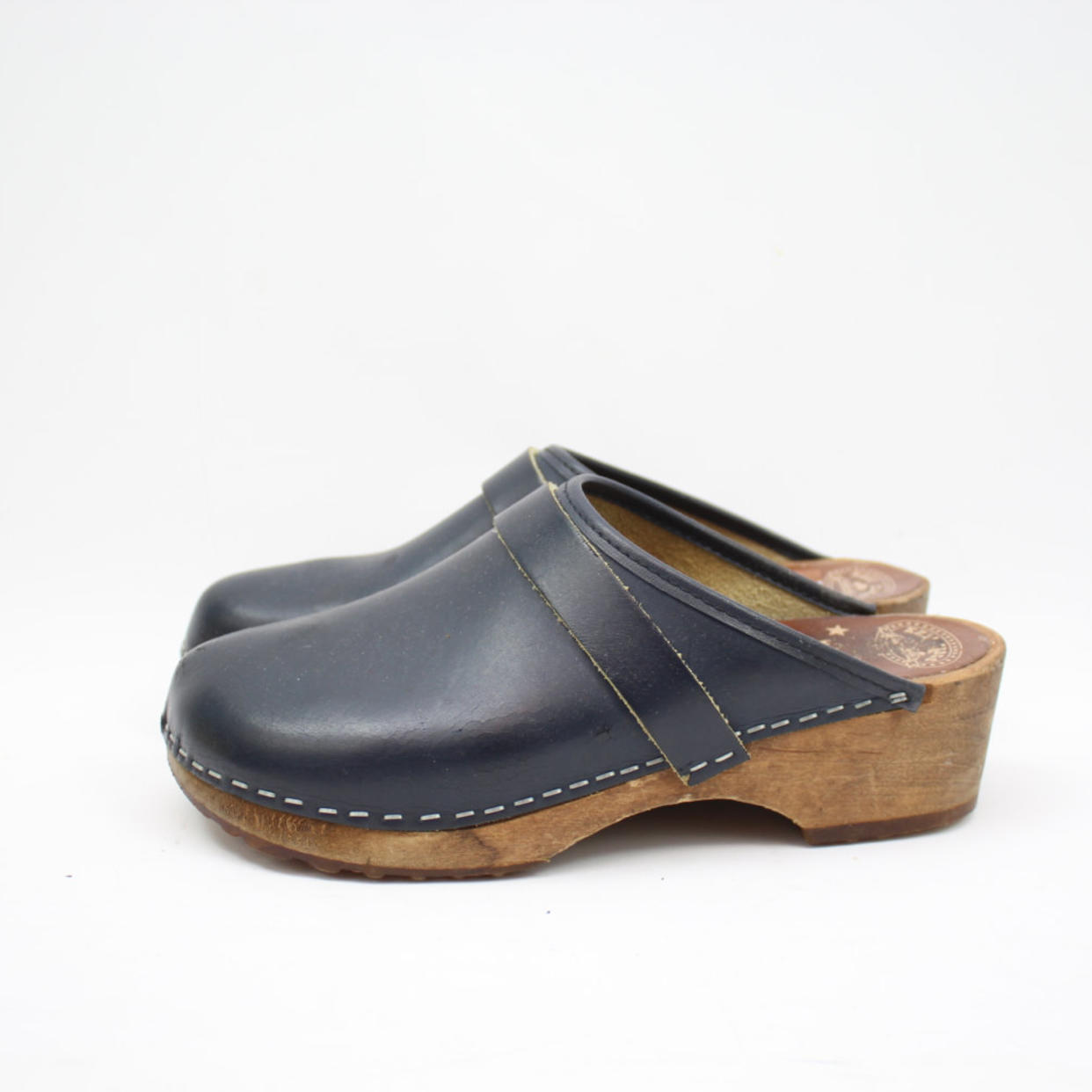 Vintage 80's Navy Blue Leather Clogs / 1980's Wooden | Ruby Threads ...
