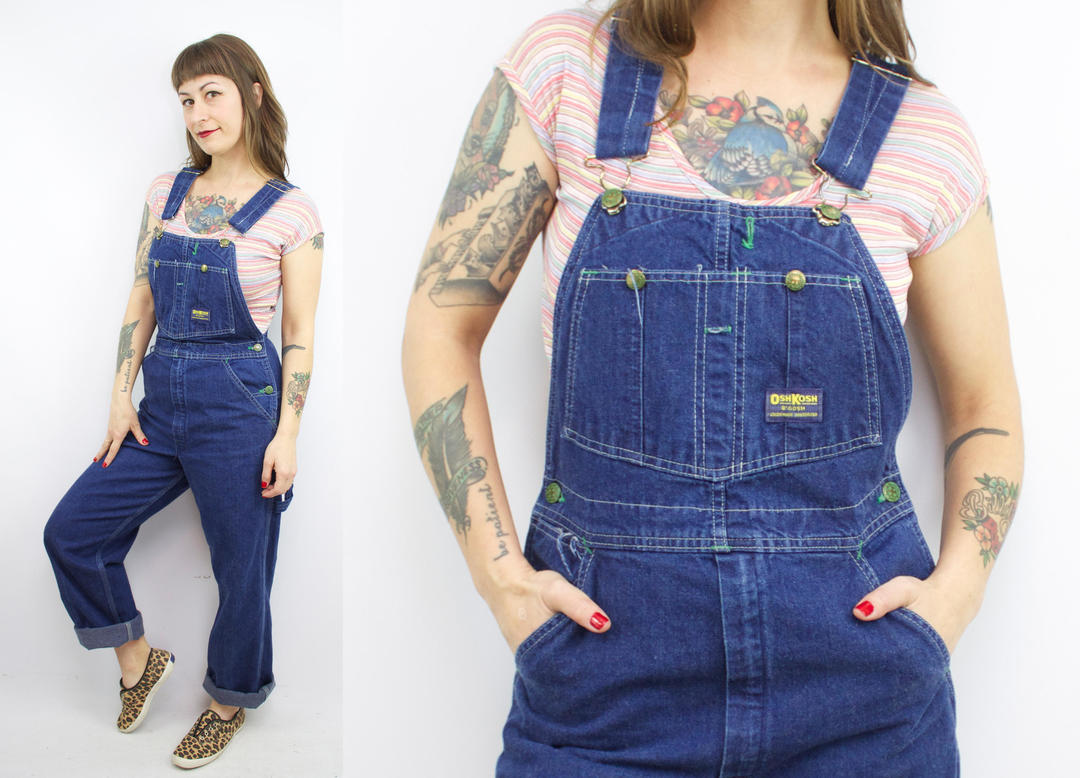 Vintage 80's 90's Dark Blue Denim Overalls / 1980's OshKosh B'Gosh ...