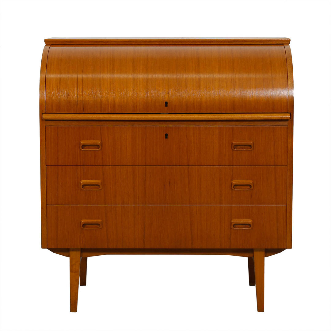 Danish Modern Roll Top Locking Secretary Desk / Dresser in Teak ...