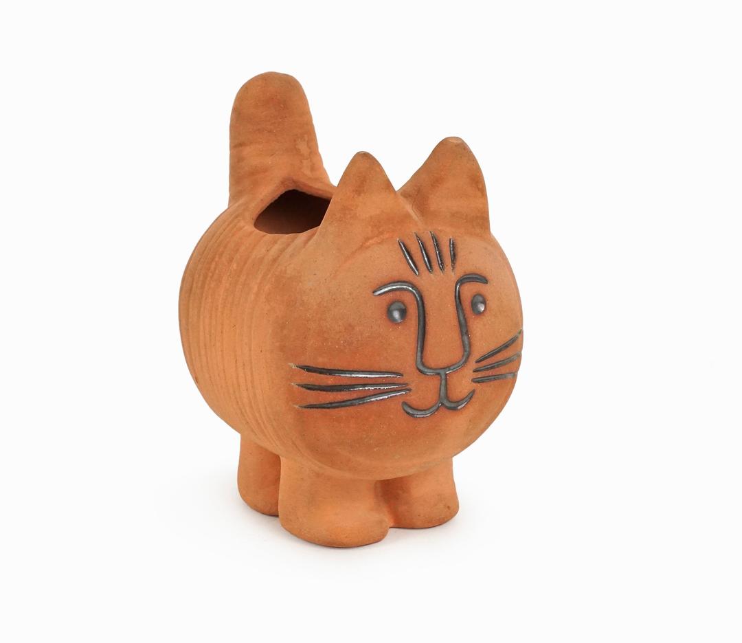 Lisa Larson Style Ceramic Cat Planter Orange Terracotta Sweden ...