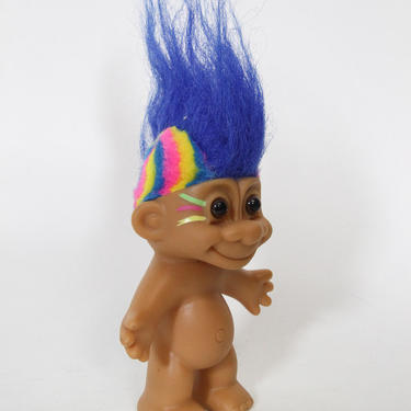 Mohawk Troll Blue Hair Pink Yellow Blue Stripes | Vintage Goofball ...
