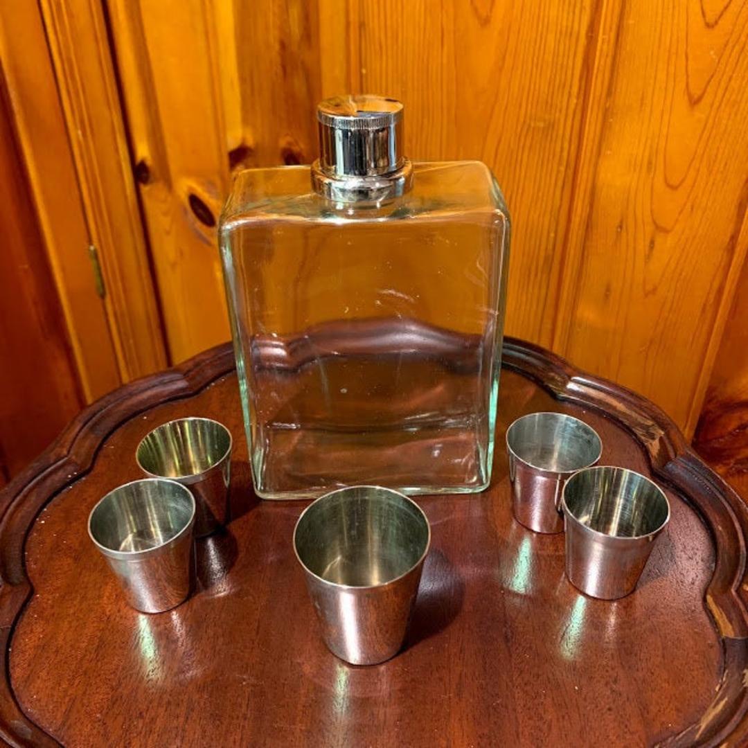Vintage Made In Germany Glass Decanter Bottle and Shot Glasses | Over ...