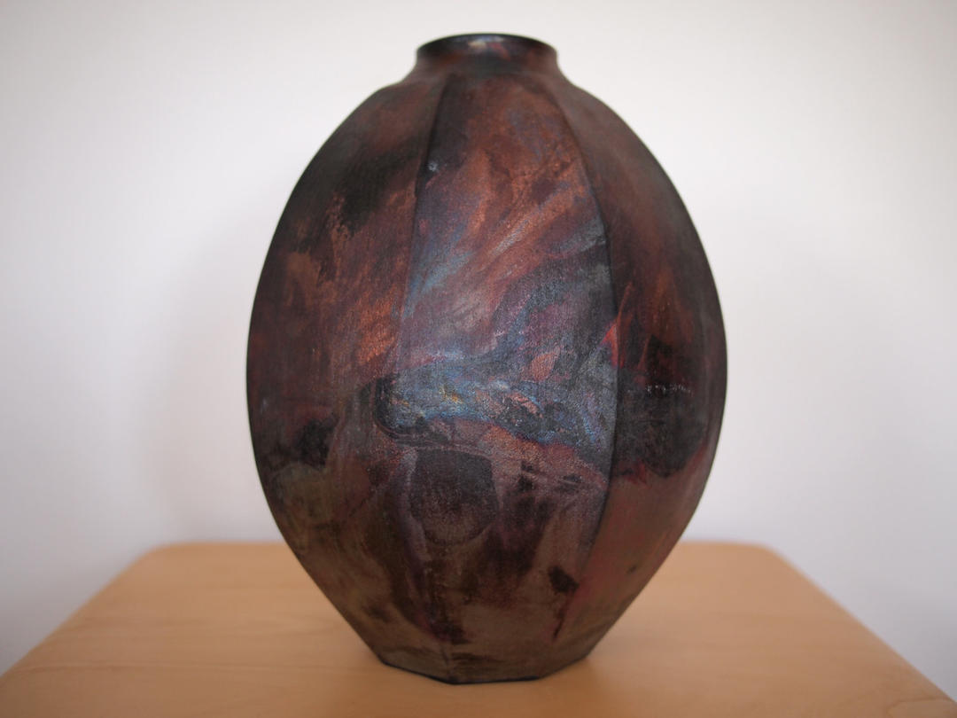 Susan WERTHEIMER David Large 12" RAKU VASE pot jar bronze | Refuge ...