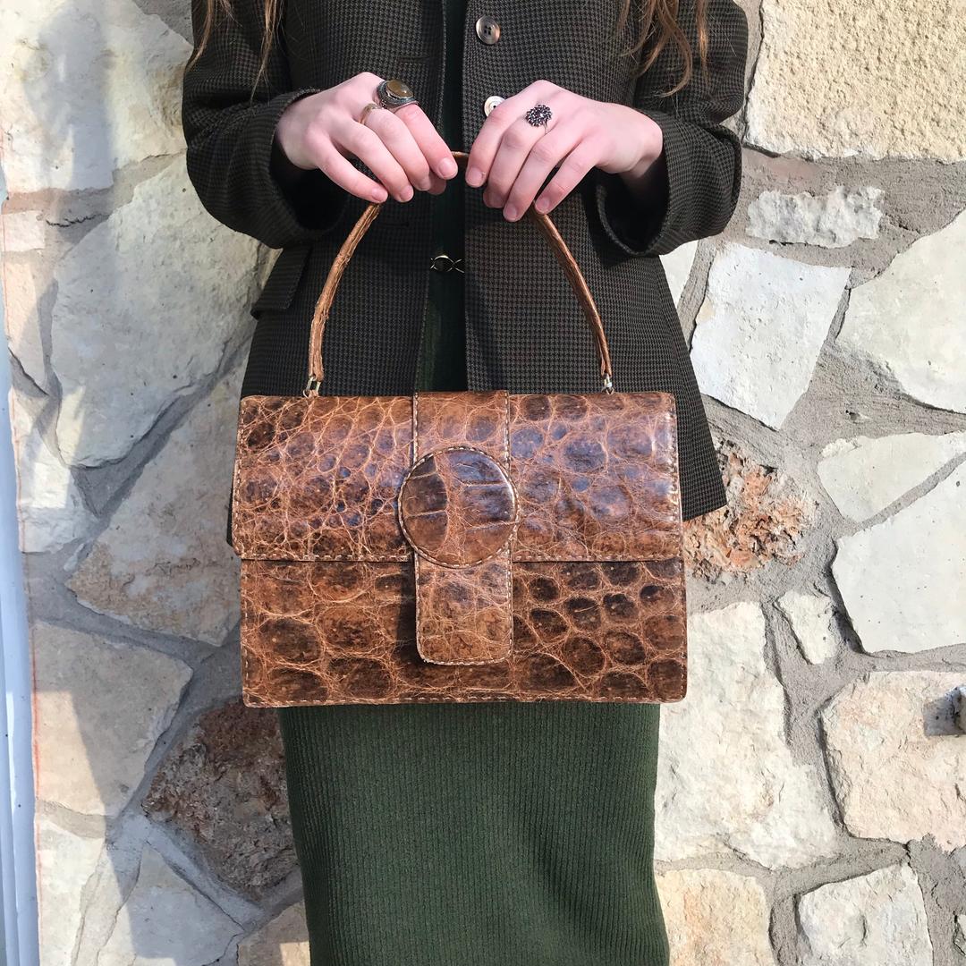 1970's Handstitched Brown Leather Purse | Bloomers and Frocks | Austin, TX