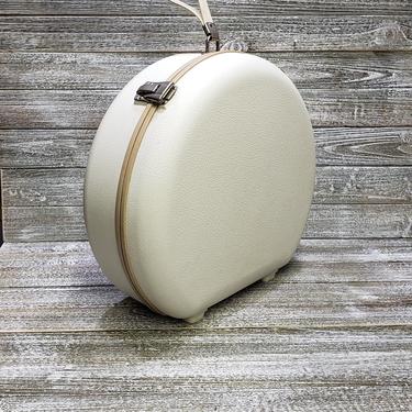 Vintage Round Carry Case, Vintage White Round Suitcase, | A GoGo ...