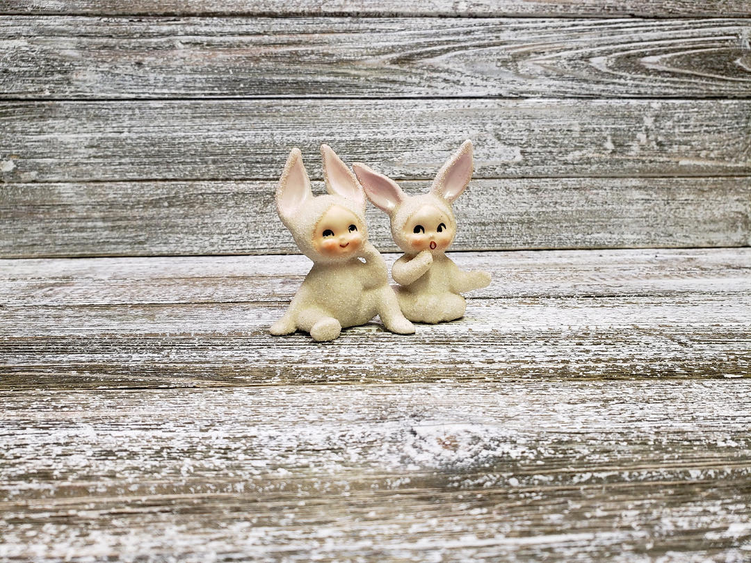 Vintage 1960s Snow Bunny Rabbits, Lefton White Snow Bunnies, Vintage ...