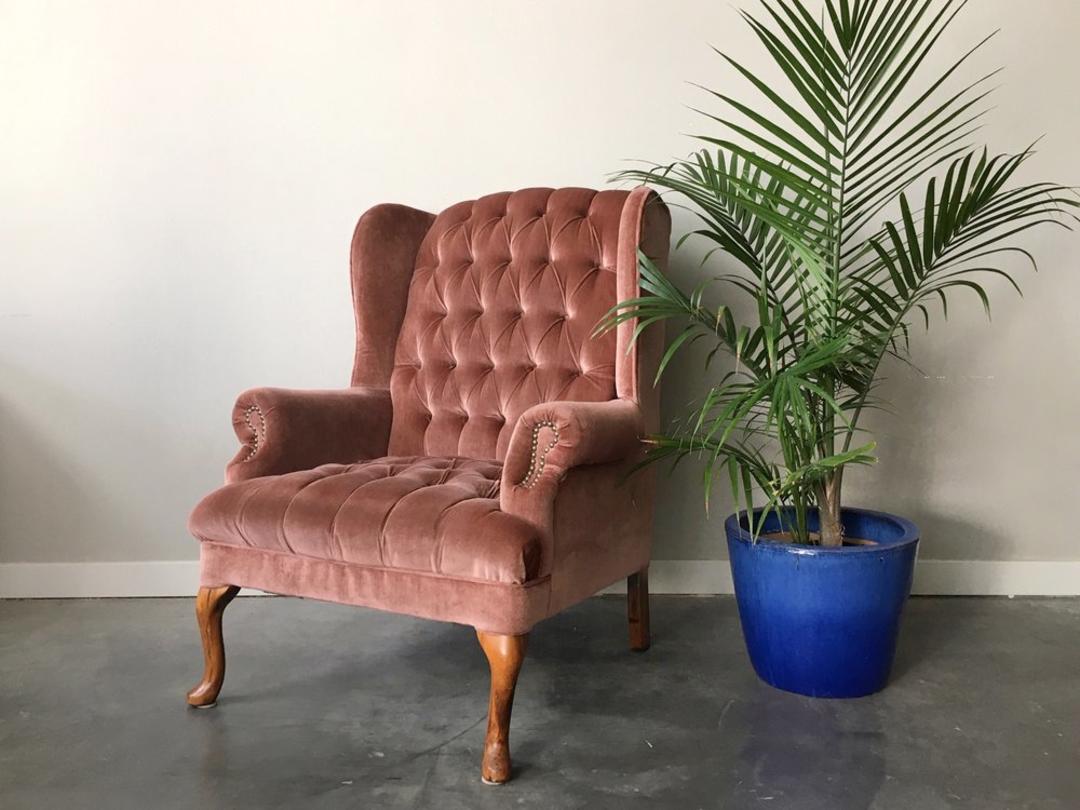 vintage tufted blush pink wingback chair | ReRunRoom | Seattle, WA