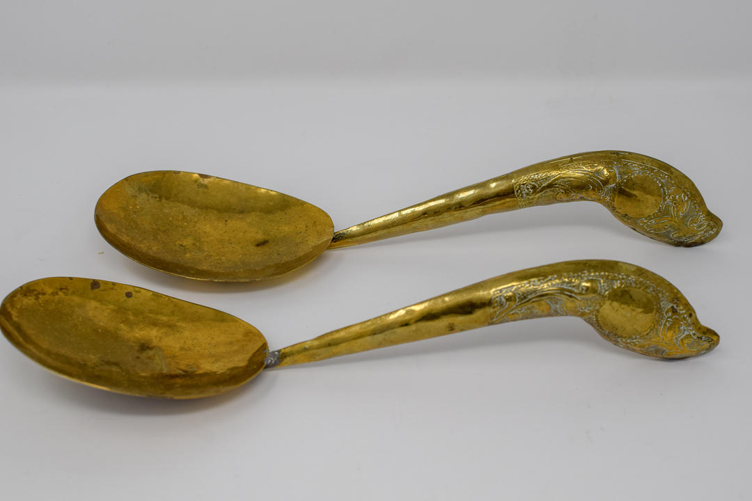 Pair of Beautiful Brass Serving Spoons with Ornate Pattern on | Capitol ...