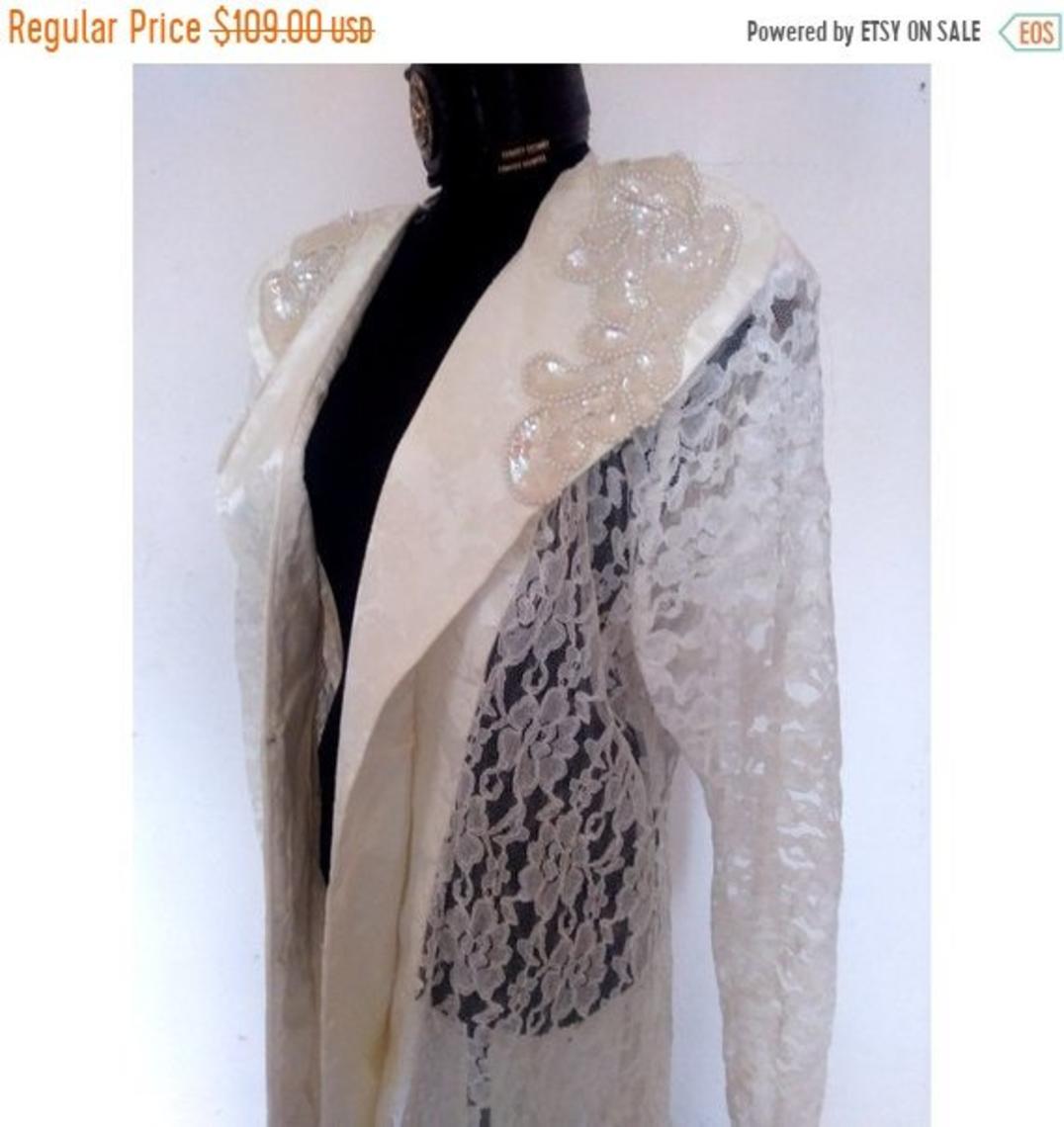 SALE PLUS SIZE Vintage white lace duster jacket, white formal ...