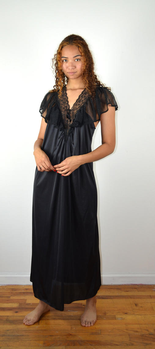 Vintage 70s Black Slip / 1970s Vintage Slip Dress / Black Lingerie ...