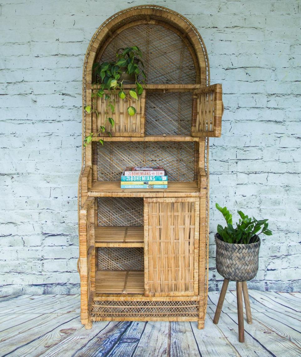 SHIPPING NOT FREE!!! Vintage Rattan Cabinet/ Wicker Hutch/Etagere ...