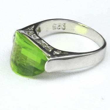 Vintage Sterling Silver & Faceted Green Glass Stone Modernist Style ...