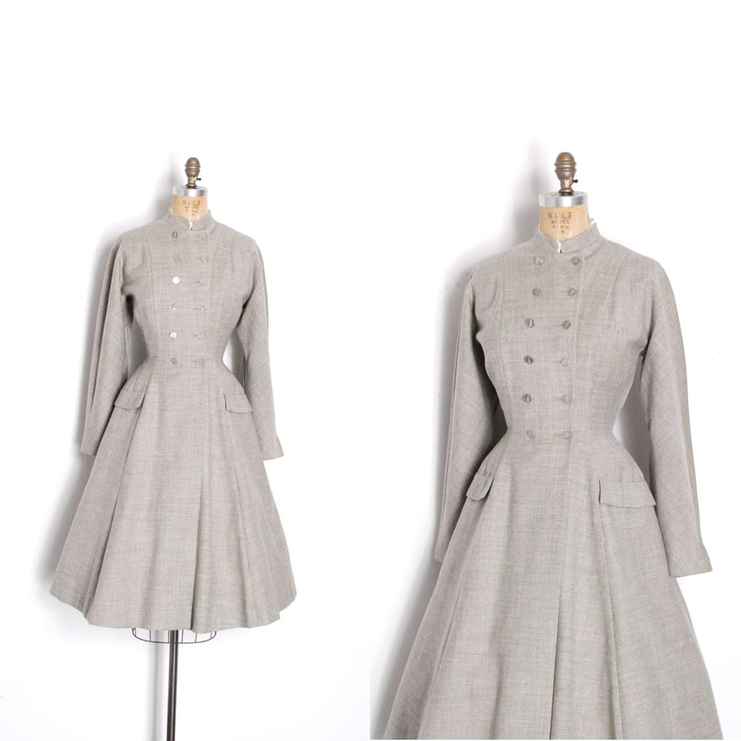 Vintage 1950s Coat / 50s Princess Coat with Eiffel Tower Buttons / | La ...