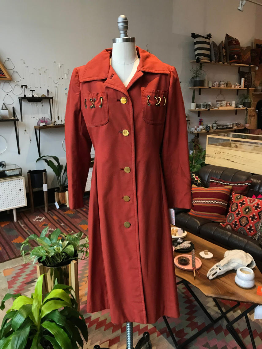 1970s Rust Coat with Gold and Leather Details M by | Lost Girls Vintage ...