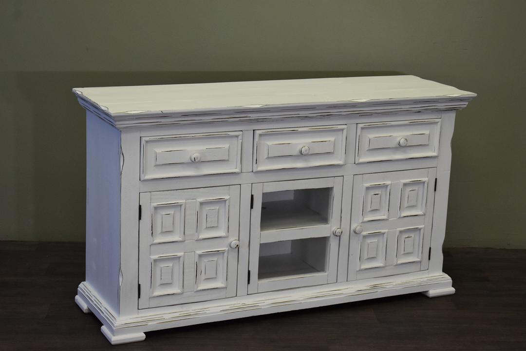 Rustic White Solid Wood Distressed 56 inch White TV Stand / Media ...
