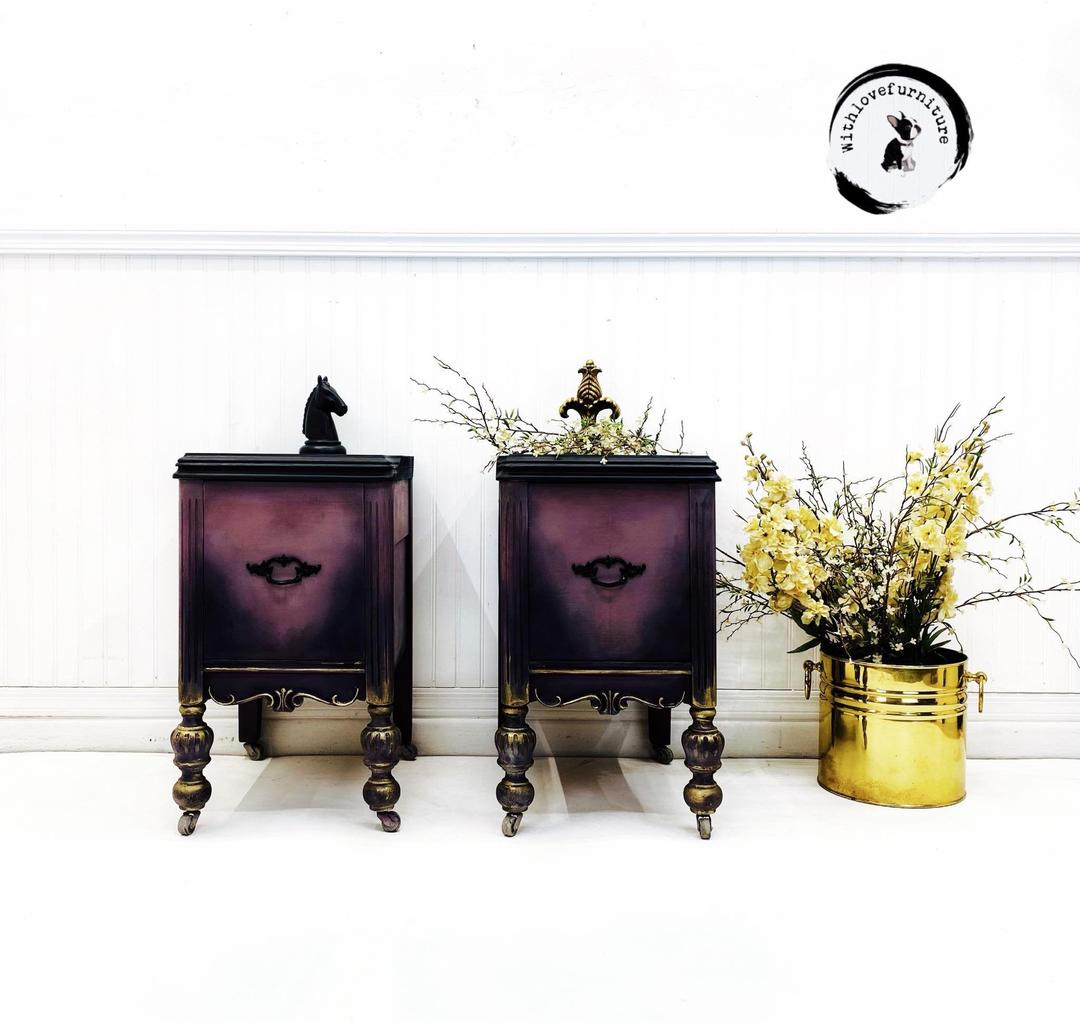 Vintage Grunge Nightstands. Bohemian Bedside Tables. Pair Gothic End ...