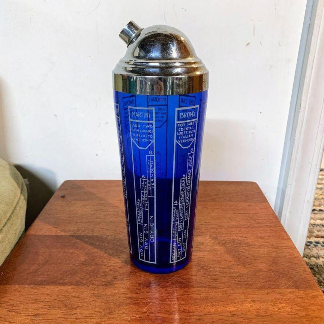 Vintage Cobalt Blue Glass Cocktail Shaker Recipes Mid Century Modern ...