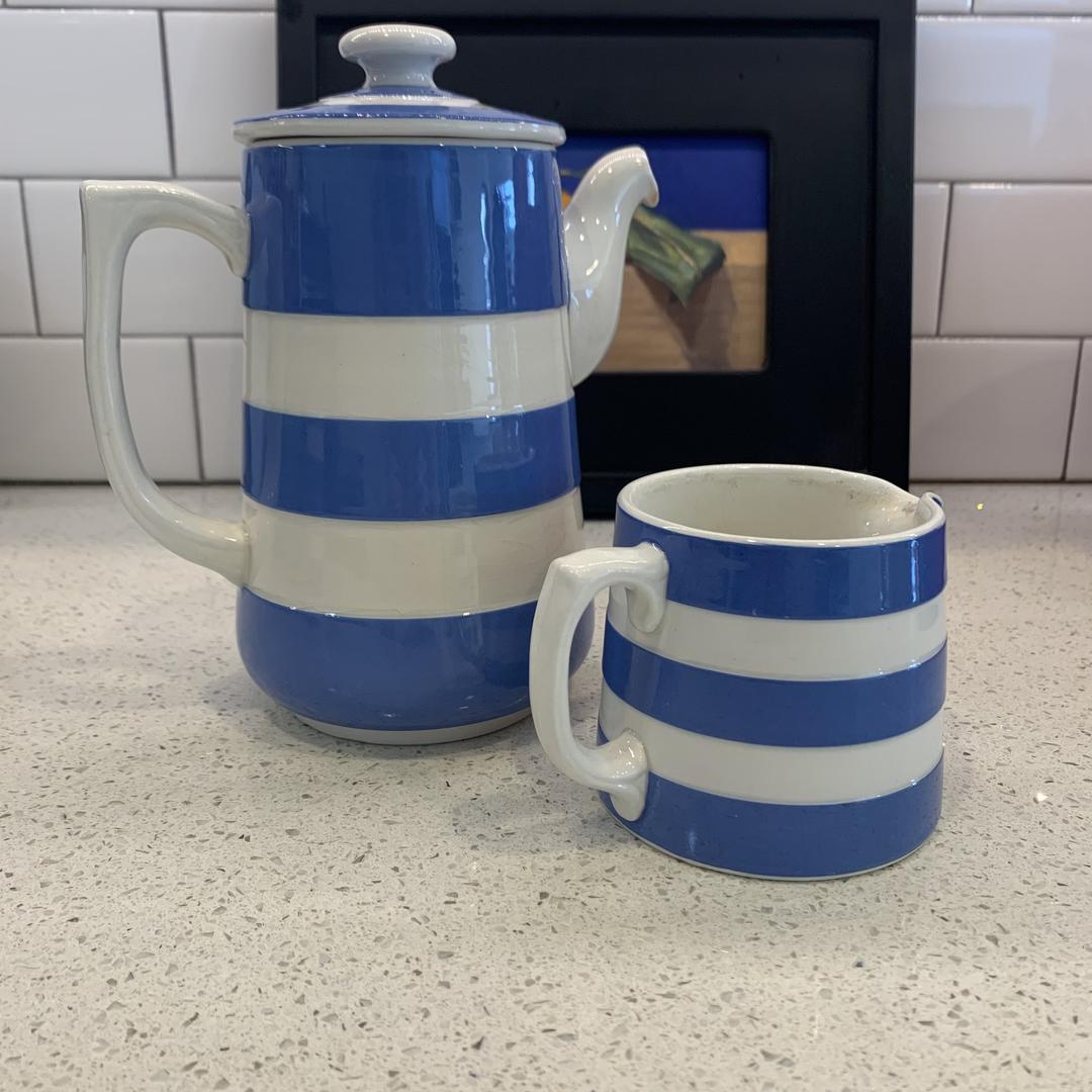 Cornishware Coffee Pot and Creamer | Swan Dive | Seattle, WA