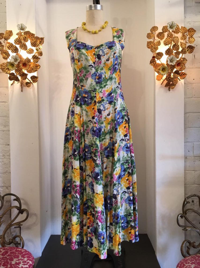1980s floral sundress, vintage 80s dress, pastel flower print, criss ...