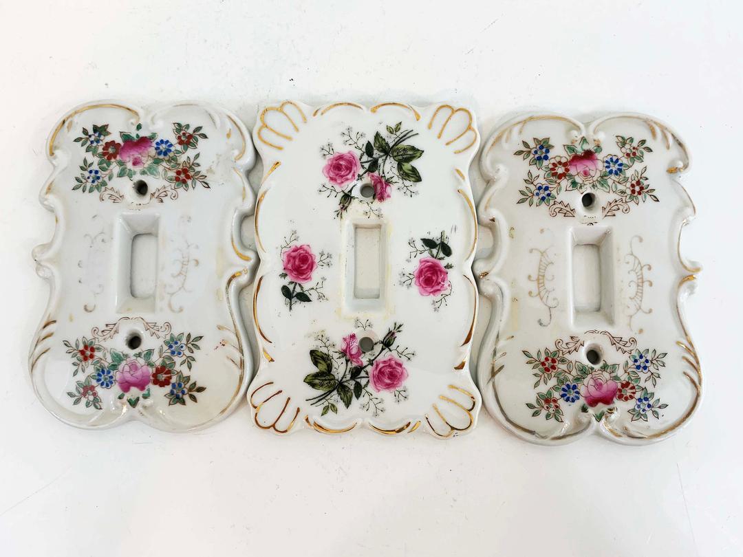 ONE Vintage Porcelain Light Switch Cover Lefton Gold Floral Home ...