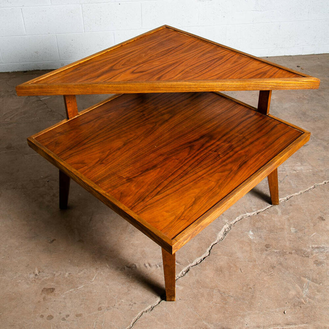 Mid Century Modern Corner Step Up Table Walnut Refinished 2 Tier ...