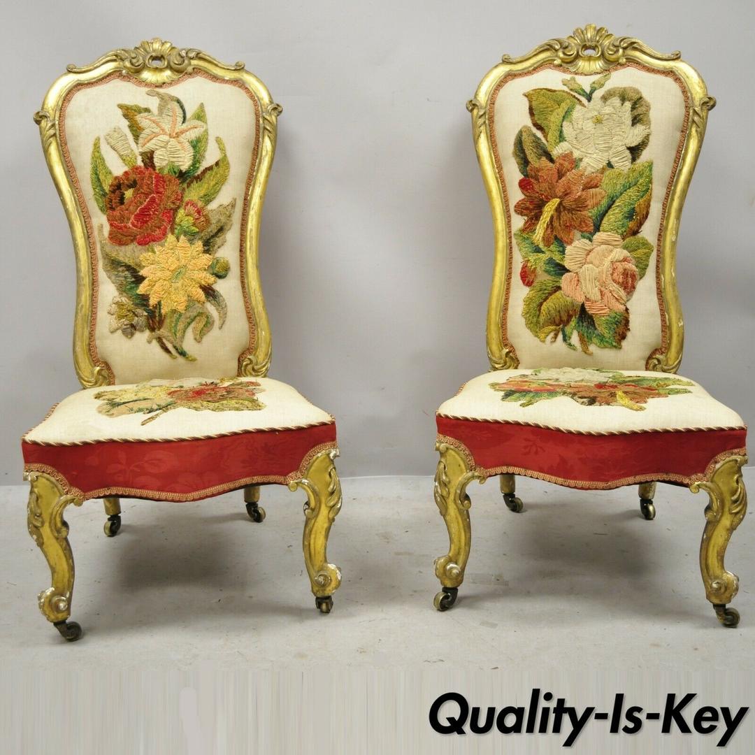 Antique French Victorian Gold Gilt Rococo Revival Slipper Parlor Chairs ...