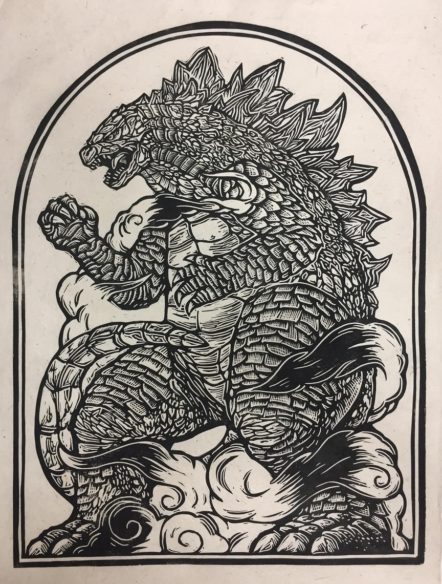 Legendary Godzilla Block Print | Woodcut Emporium | Miami, FL