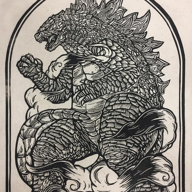 Legendary Godzilla Block Print | Woodcut Emporium - Miami, FL | ATTIC