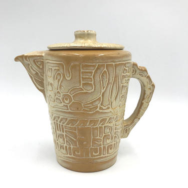 Frankoma Mayan Aztec Desert Gold Tall Teapot, Coffee | Tripod Vintage ...
