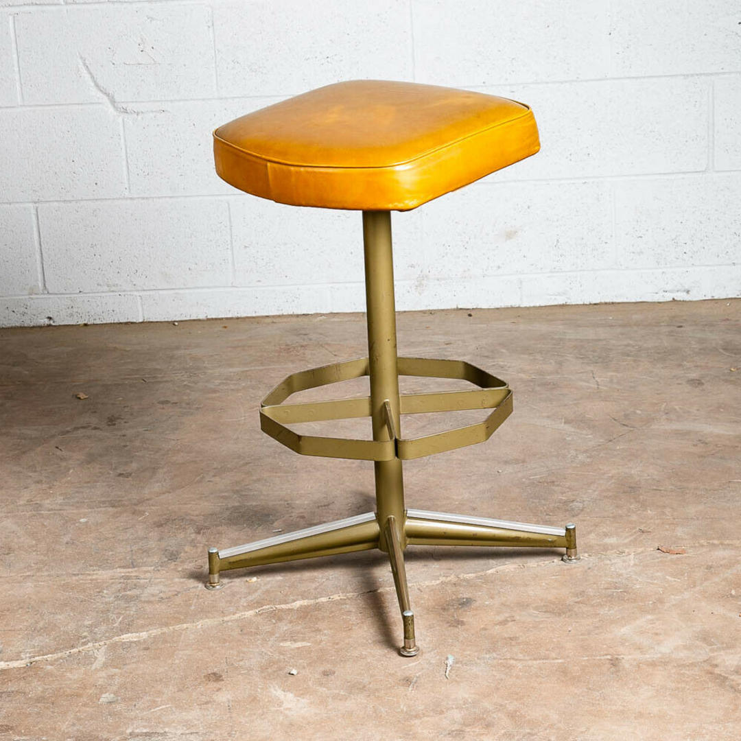 Mid Century Modern Bar Stool Mustard Yellow Metal Back 30" High ...