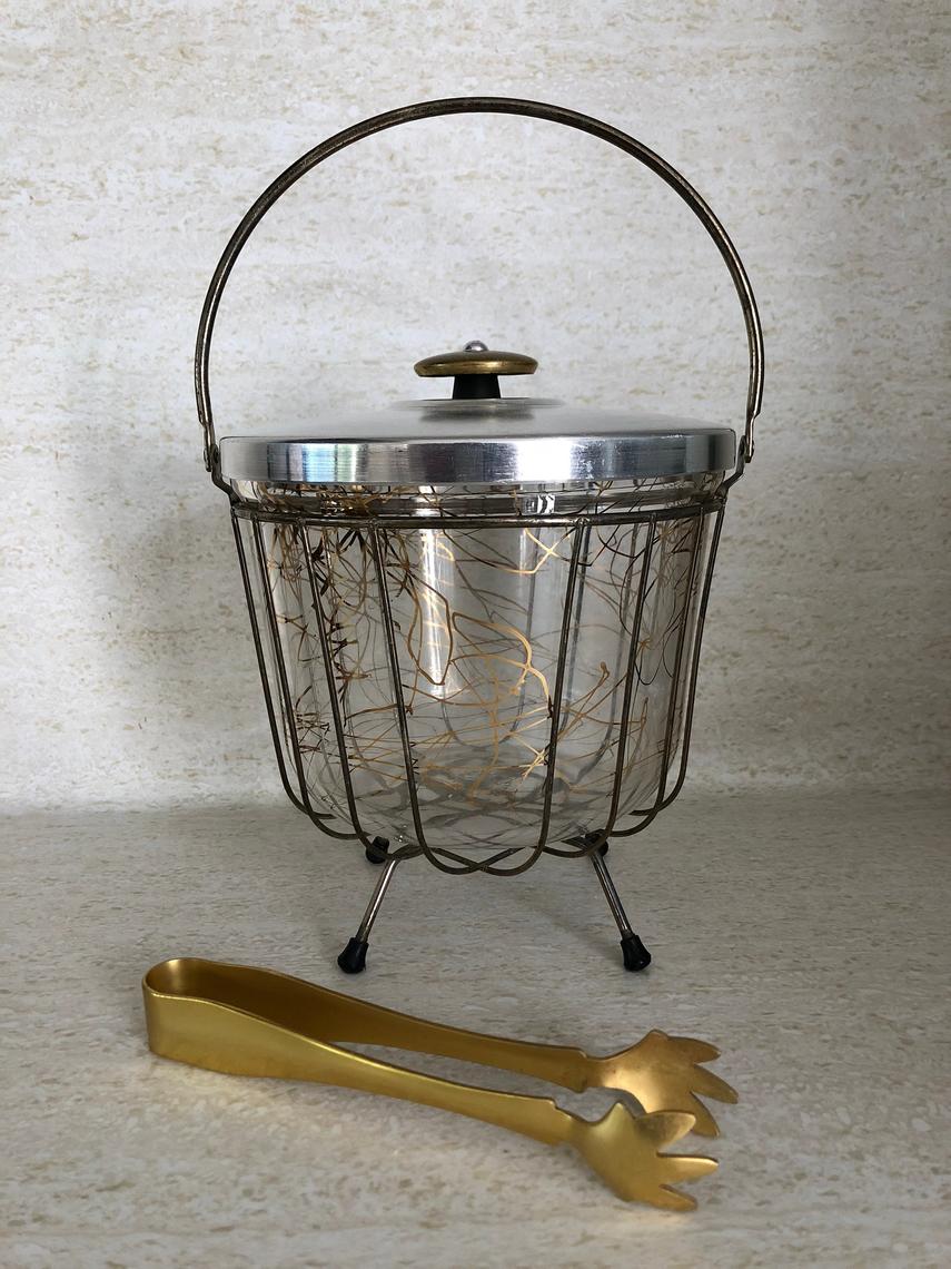 Vintage Modern Pyrex Glass And Metal Stand Ice Bucket | Modern Design ...