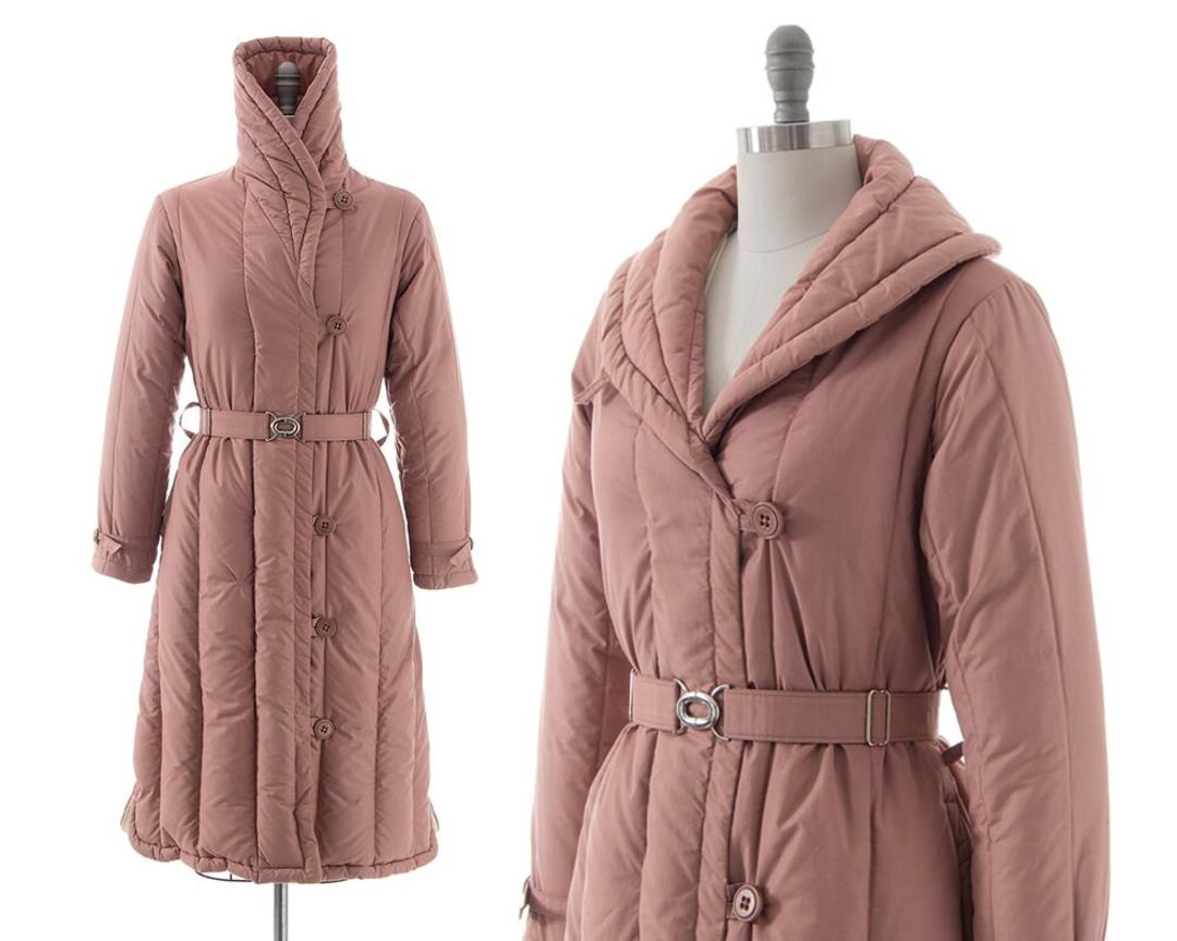 Vintage 1980s Puffer Coat | 80s Down Feather Filled Quilted Dusty ...