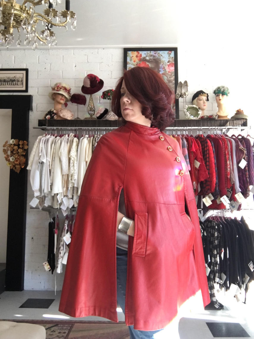 Red leather cape, vintage 60s coat, 1960s mod cape, size | Black Label ...