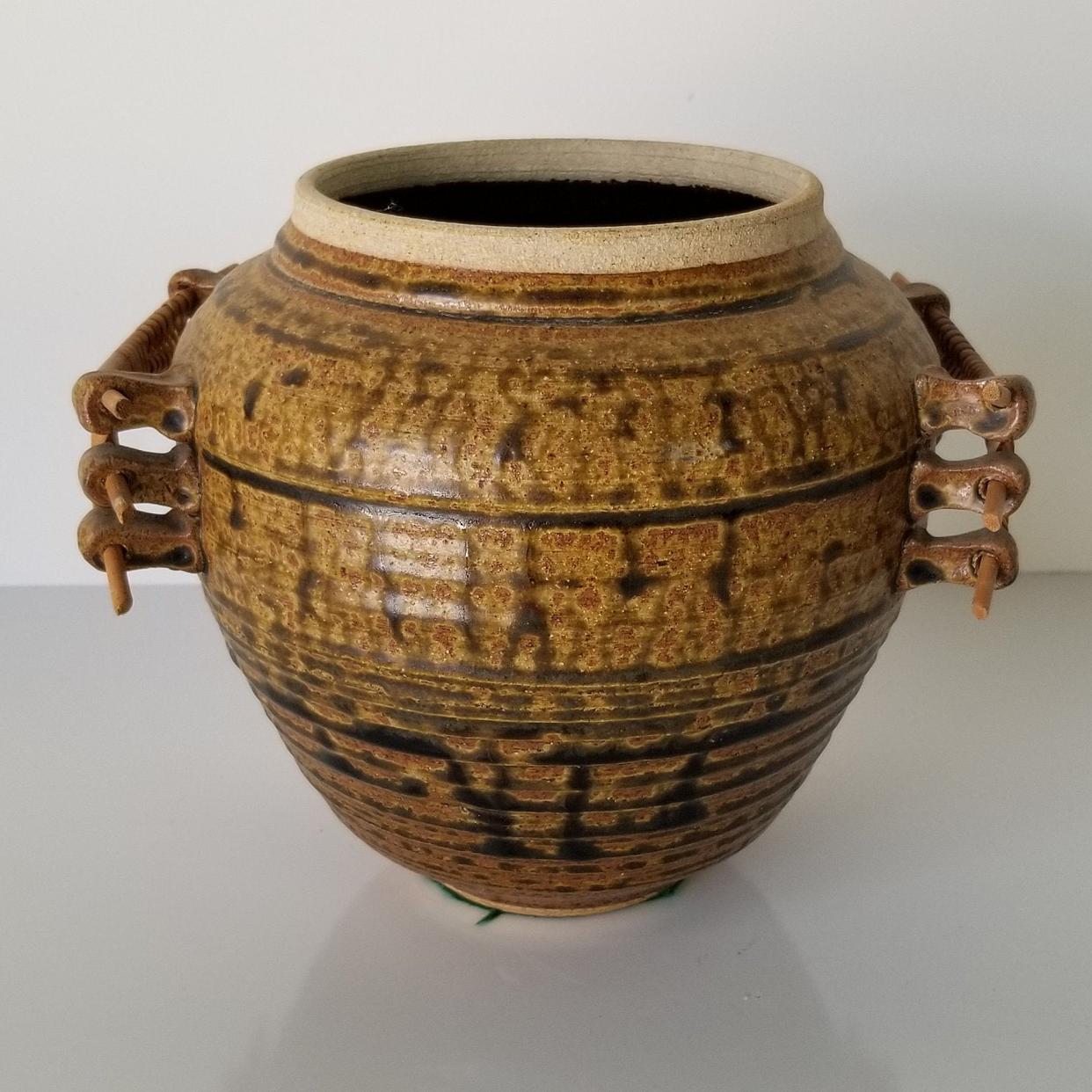 1980s Ken Jensen Art Pottery Vase With Rattan | Miami Vintage Decor ...