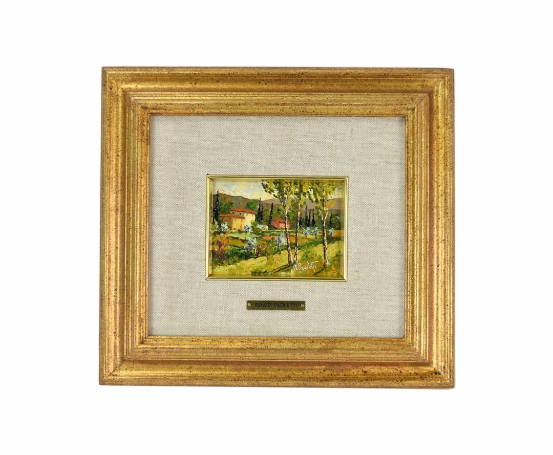 Renzo Paoletti Miniature Italian Landscape Painting “Paesaggio Tuscano ...