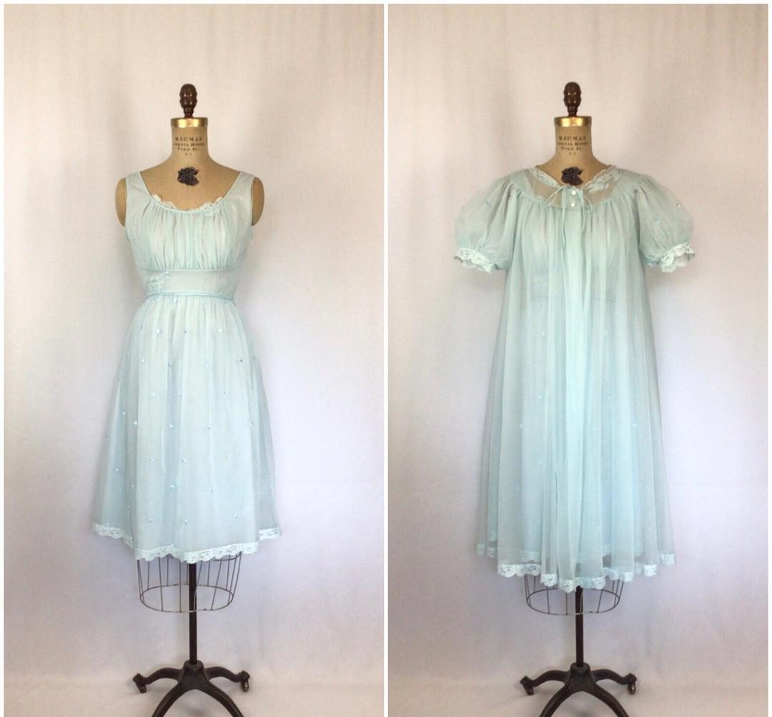 Vintage 60s Negligee set | Vintage blue sheer peignoir set | 1960s ...