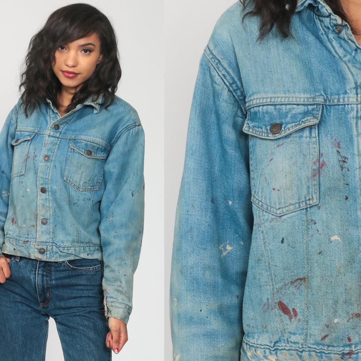 Distressed Denim Jacket 80s Paint Splatter Jean Jacket | Shop Exile ...